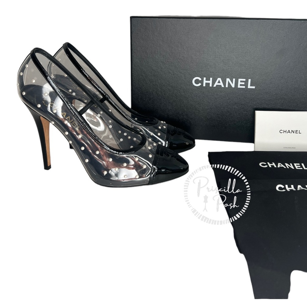 Chanel Black Patent Pvc Clear Transparent Cc Pearl Sa… - Gem